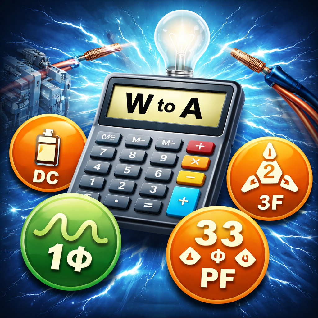 Watts to Amps Calculator - DC, Single-Phase, Three-Phase